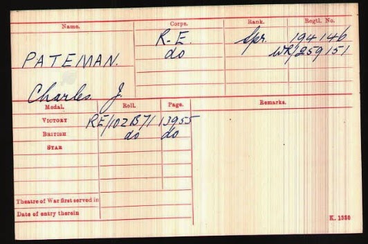 Chailey 1914-1918: WR/259151 Sapper Charles John Pateman, Royal Engineers