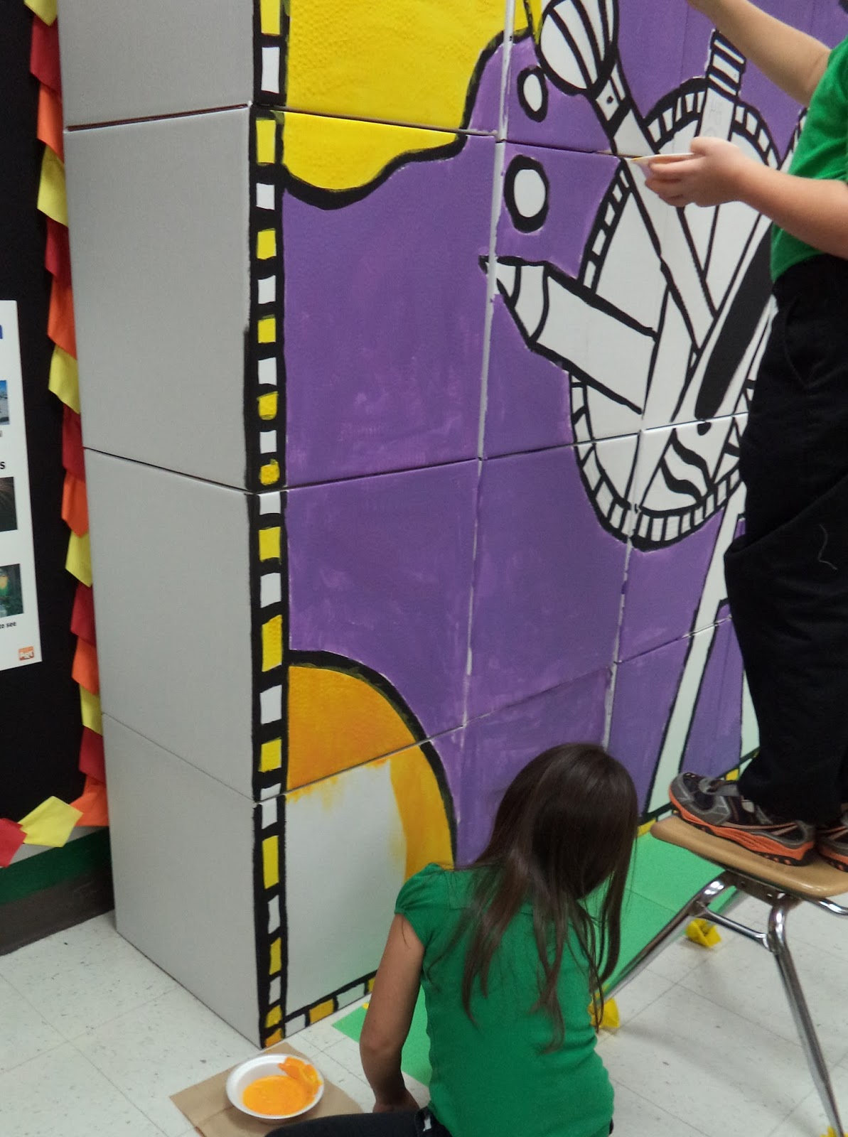 Art With Mr. E: PROGRESS ON THE STACKED BOX MURAL