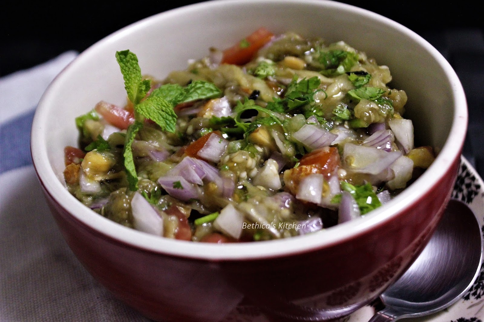 Bethica's Kitchen Flavours: Batinjan Rahib (Roasted Eggplant Salad ...