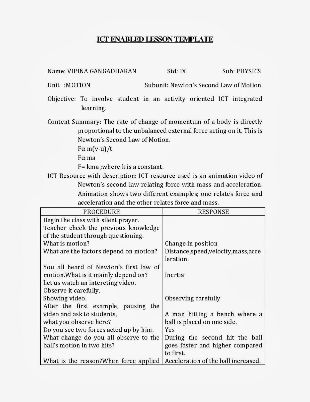 teachingphysics: ict enabled lesson-Newton's second law