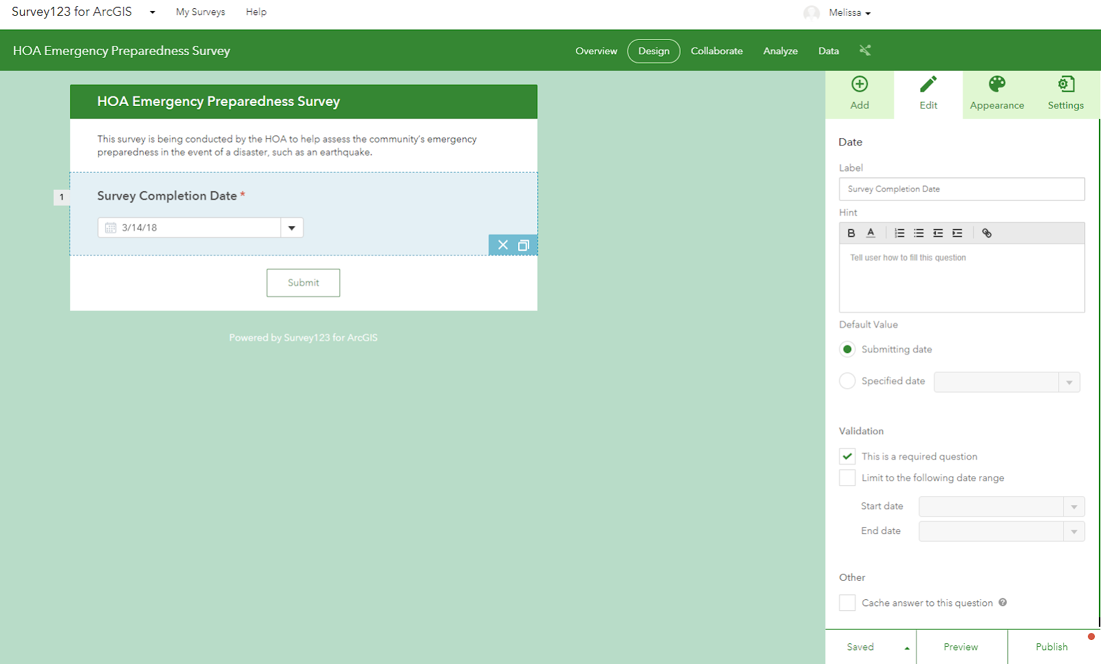 Lab 7: Using Survey 123 to Gather Survey Data using your Smart Phone