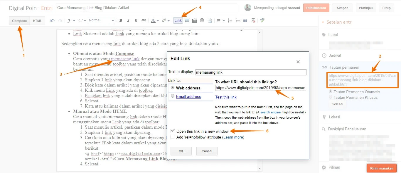 Cara Memasang Link Blog Didalam Artikel | Digital Poin