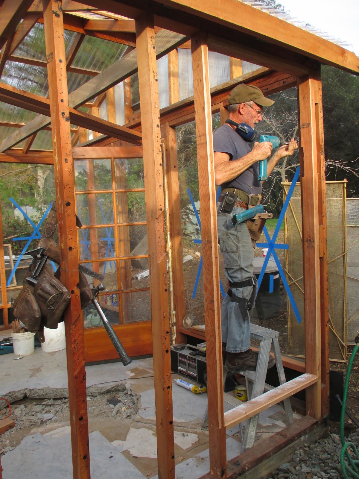 triangle: greenhouse (south wall glazing and door)