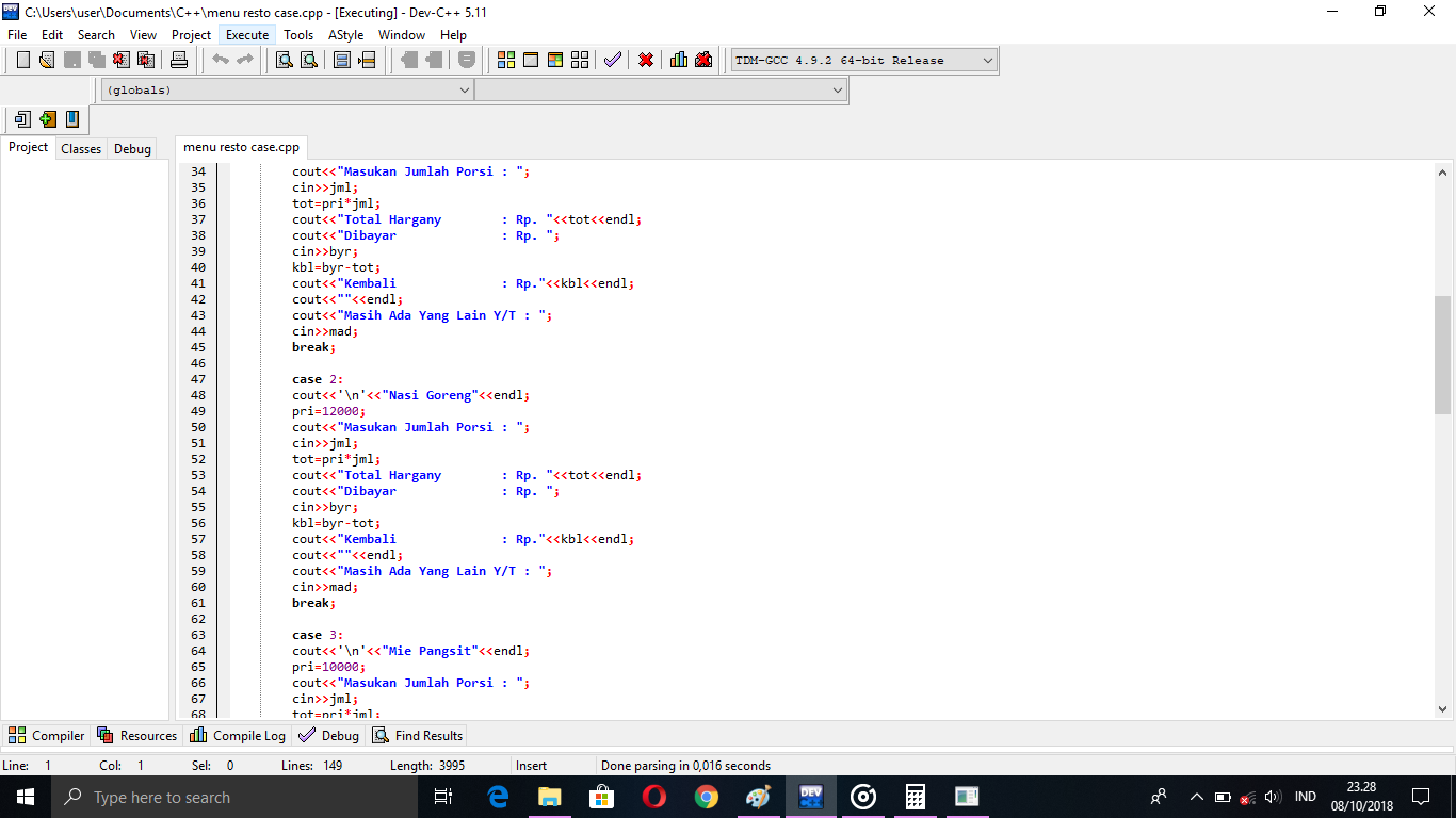 Tutorial C Membuat Program Menu Makanan Sederhana ~ Tutorial Belajar Coding