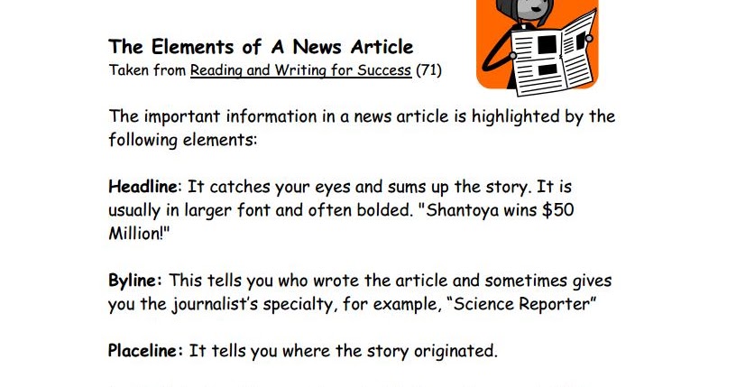 6J English And Humanities The Parts Of A Newspaper Article