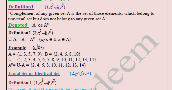 Helping Hands: Set Theory (Complement set, Equal set, equivalent set)