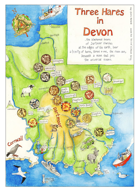 upside down in cloud: Three Hares in Devon churches: a map