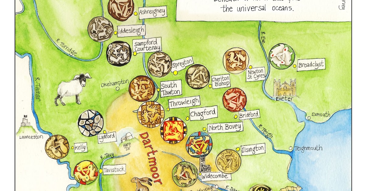 upside down in cloud: Three Hares in Devon churches: a map