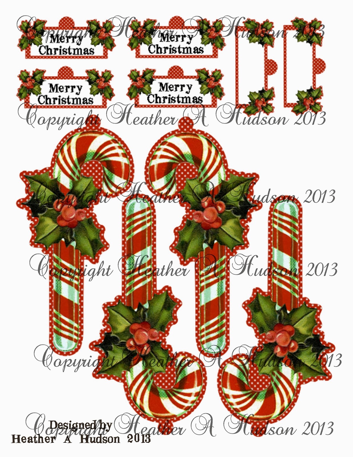 Heather A Hudson: Vintage Candy Cane & Christmas Holly Ornament ...