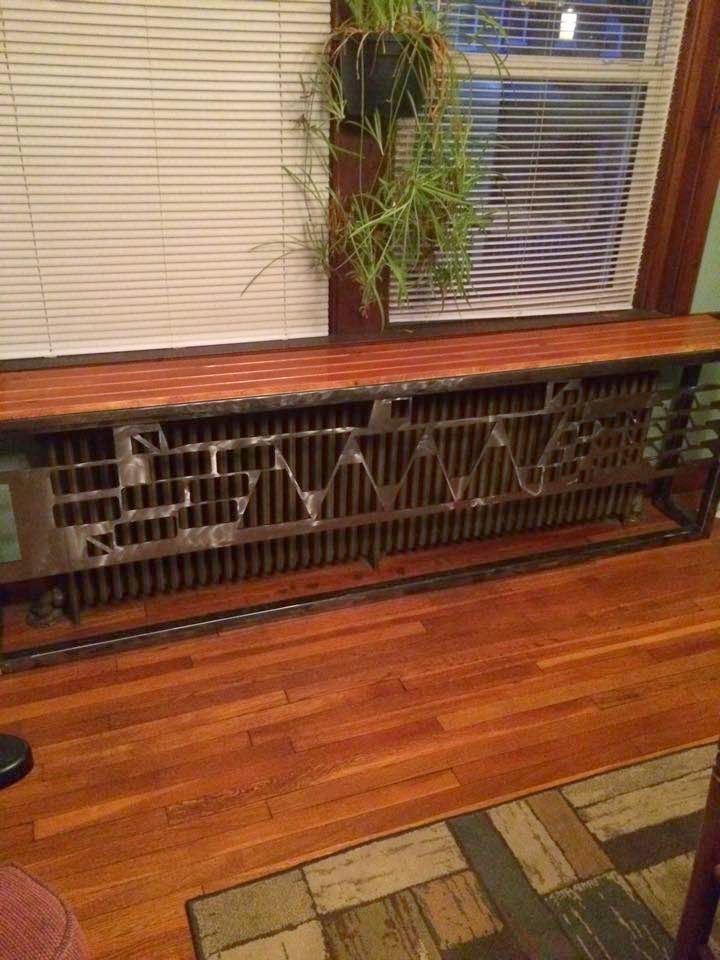Untitled Mark: Salvaged steel radiator cover