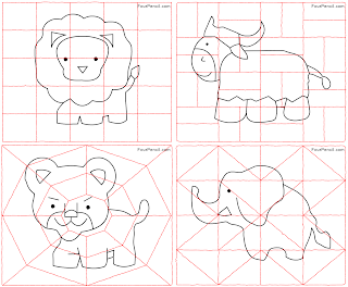 Four grid: Free printable Wild Animal grid line drawing worksheet ...