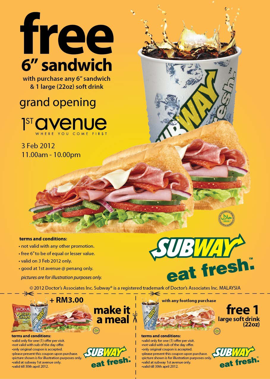 I Love Freebies Malaysia: Promotions > Subway Buy 1 Free 1