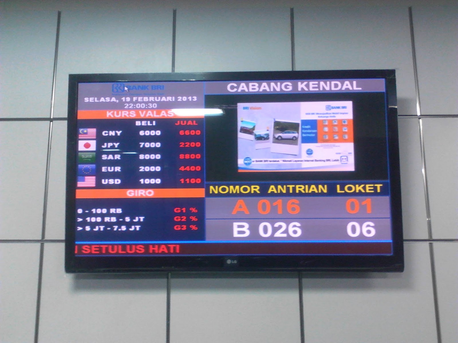 jual:mesin antrian bank BRI JATENG BRI SOLO BRI JOGJA