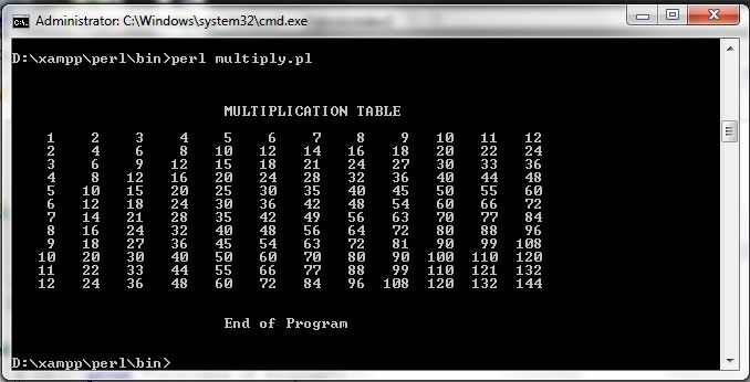 Free Programming Source Codes And Computer Programming Tutorials Multiplication Table In Perl