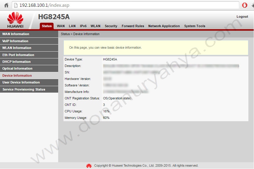Cara Setting Modem Huawei HG8245A Fiber Optic ke PC - DONANURYAHYA.COM