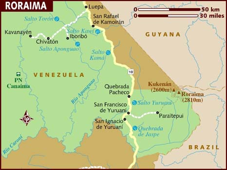 Mount Roraima Map Map Showing The Location Of Roraima, The