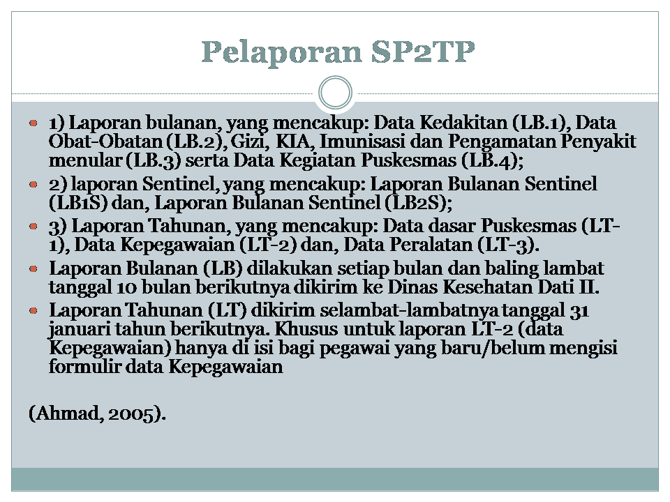 afa: SISTEM PENCATATAN DAN PELAPORAN TERPADU PUSKESMAS (SP2TP)