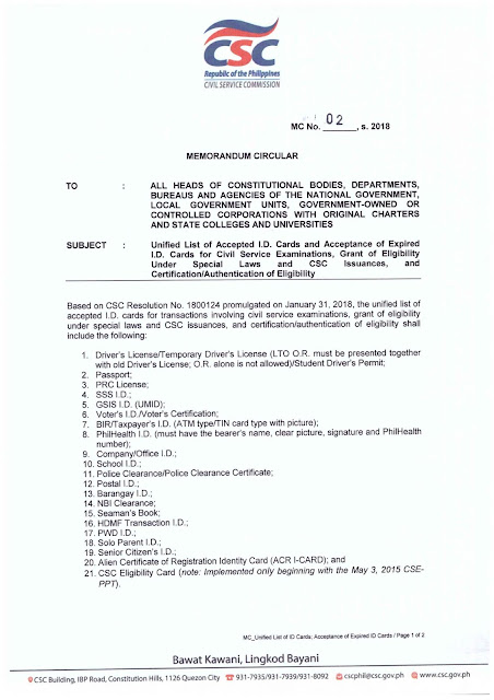 Civil Service Exam PH: Unified List of Accepted ID Cards when ...