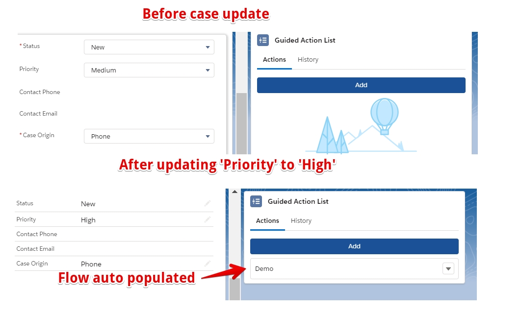 How to auto populate flows in the salesforce guided action list component