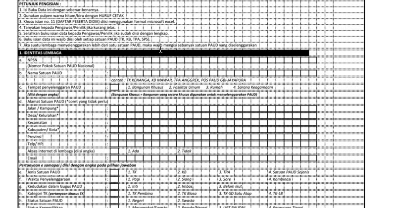 Download Formulir Isian Data Pendidikan Anak Usia Dini.xls | Potret ...
