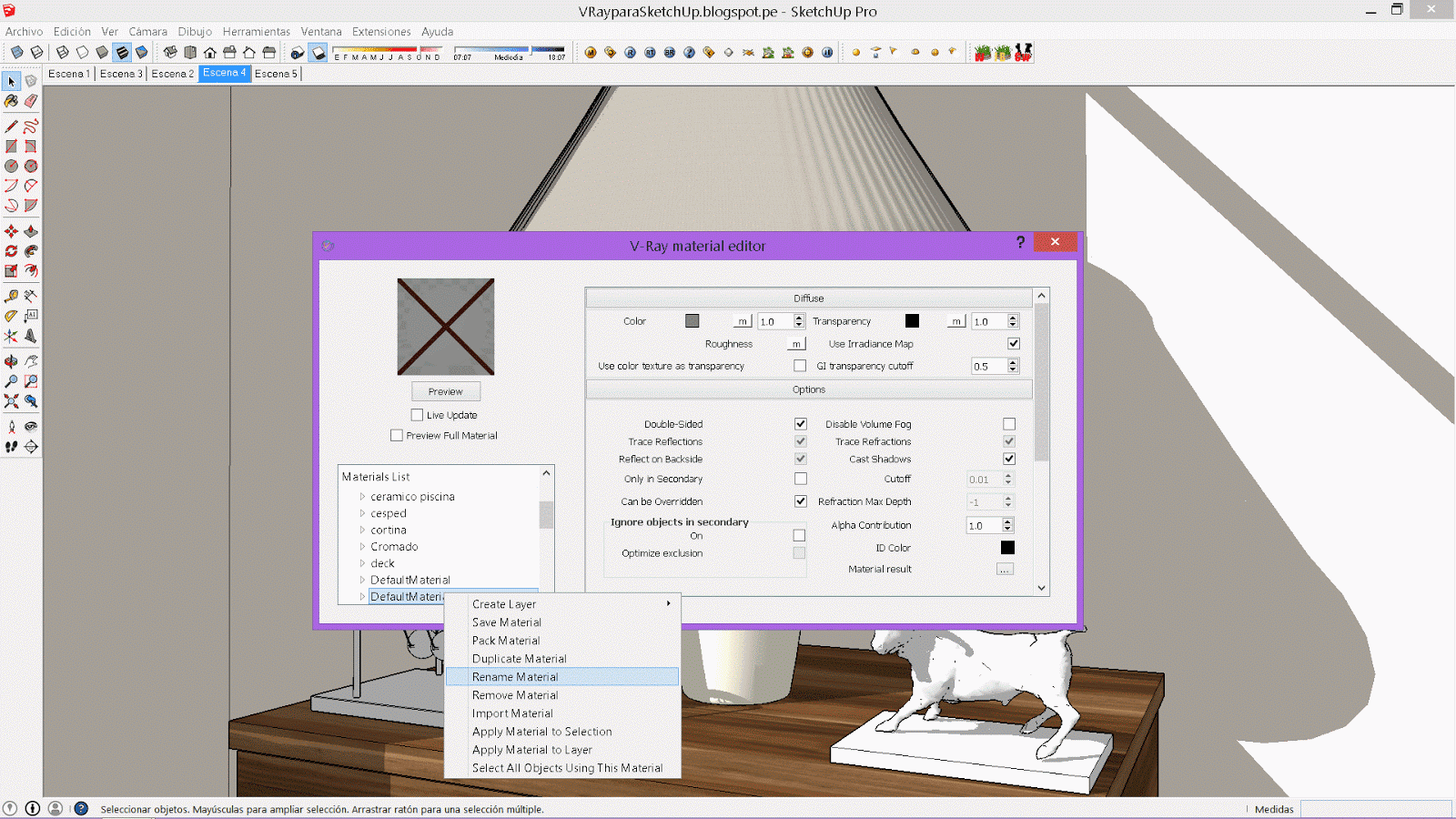 Renderizar con VRay 2.0 para SketchUp: Crear Acero brillante