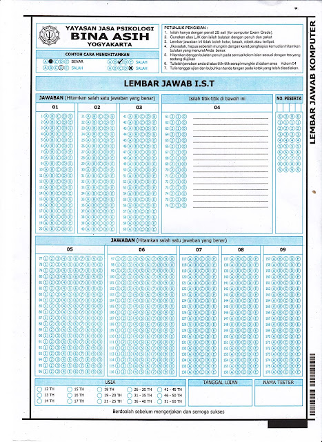 SCANNER LEMBAR JAWABAN KOMPUTER: Contoh LJK Psikotes