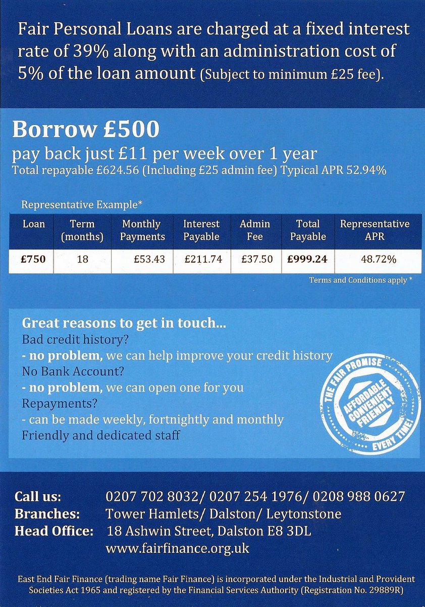 John's Labour blog: Fair Finance for those on benefits? "Typical APR 52 ...