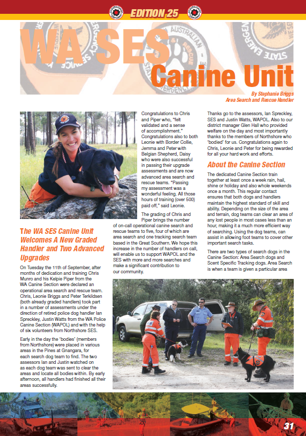 Search and Rescue Dogs Western Australian SES: Canine Section article ...