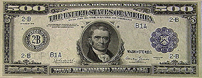 history of USA: $500 banknote