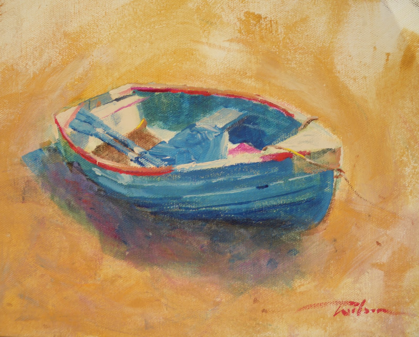 Artist Ron Wilson - Canada: "Blue Dinghy No.2" acrylics 8X10