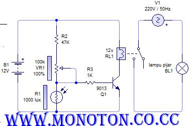 Rangkaian Sensor Cahaya Dengan Tegangan 12v | www.MONOTON27.blogspot.com