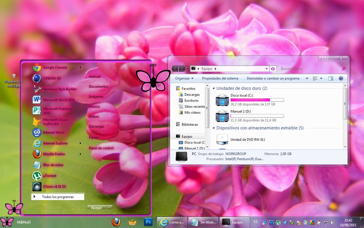 temas para windows 7: Tema PinkFlower para w7 by Espectra