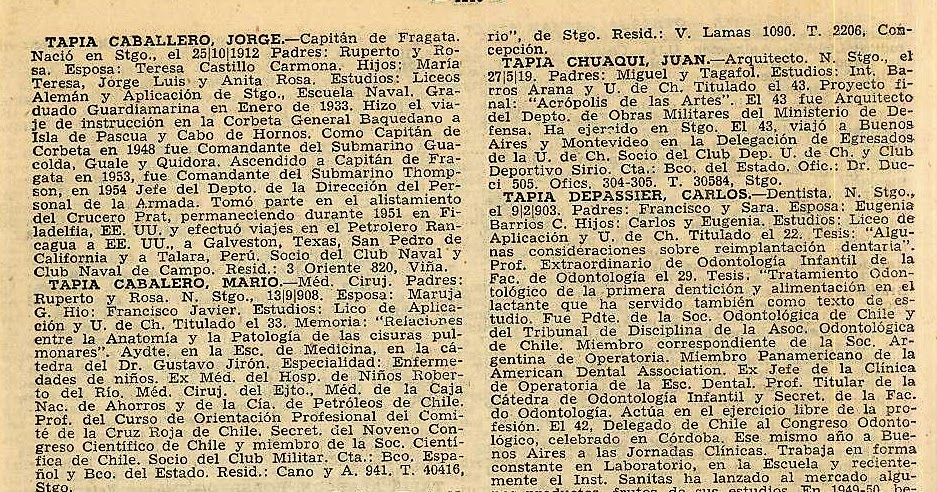 Diccionario Biográfico de Chile 9a Edición 1953: 1216 TAPIA TAPIA