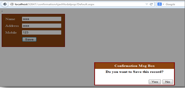 Dot Net Examples: Confirmation Box Using AjaxModalPopUp Extender In Asp.net