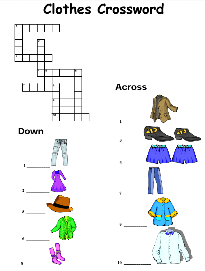 ACTIVIDADES PARA EMPEZAR BIEN EL DÍA: CRUCIGRAMA DE ROPA EN INGLÉS
