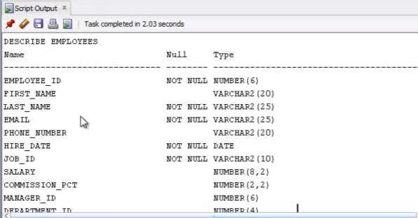 Oracle DESC veya DESCRIBE Komutu