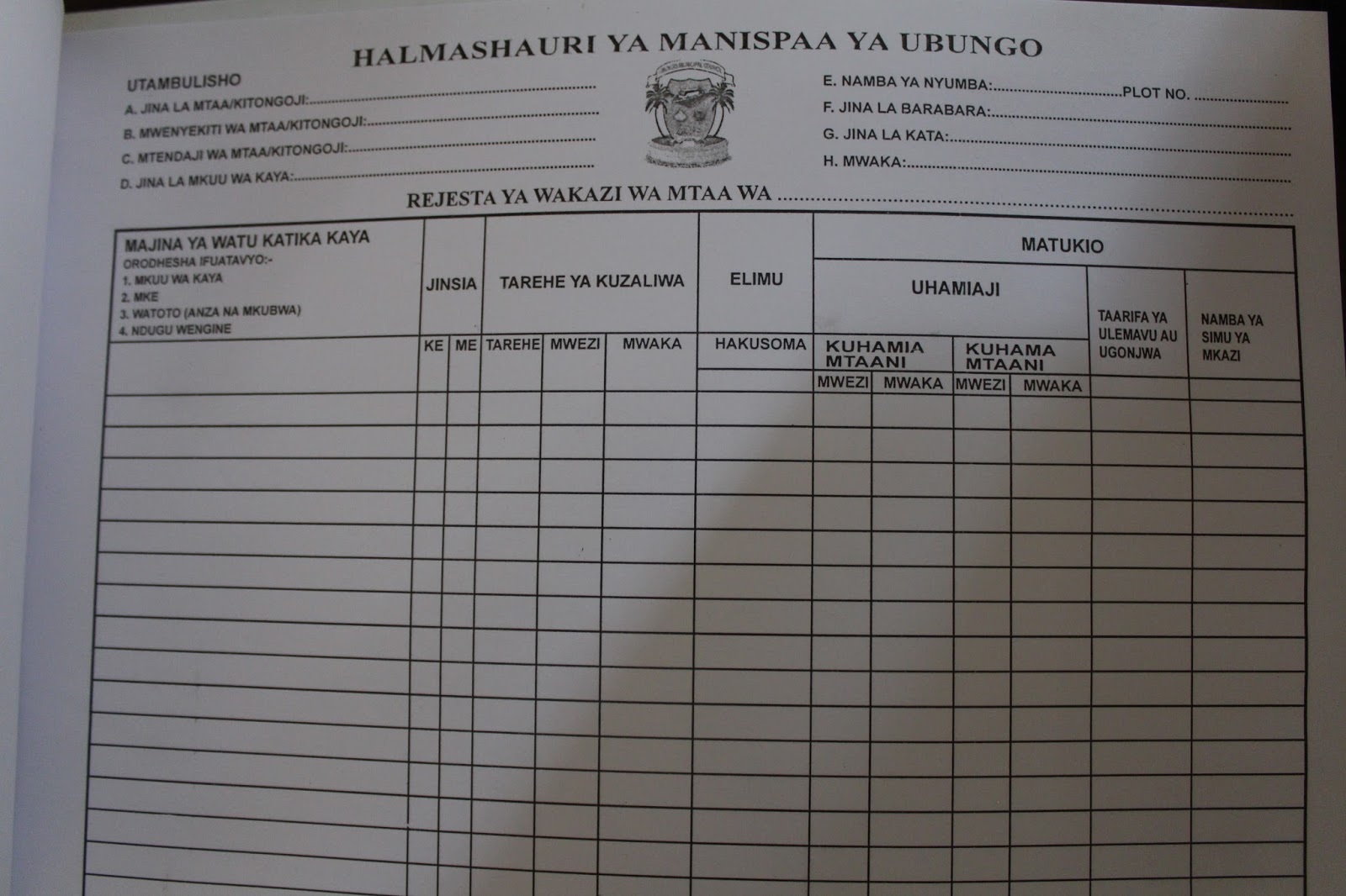 MRISHO'S BLOG: MANISPAA YA UBUNGO YAANZISHA REJESTA YA WAKAZI KWA KILA MTAA