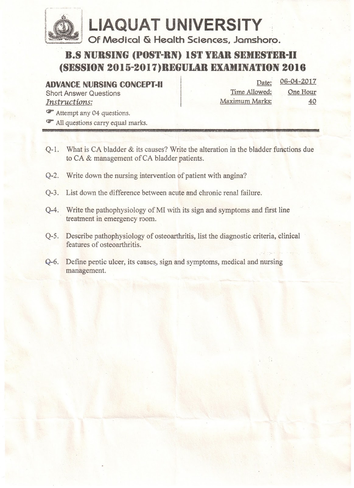 BSN Past Papers Semester 2