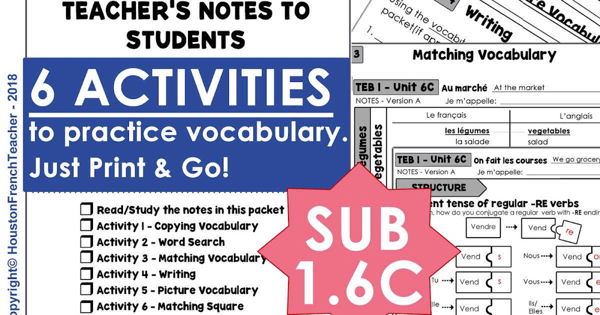TEB T'es branché 1 Unit 6C - French Fruits Vegetables Sub Plan Vocab ...