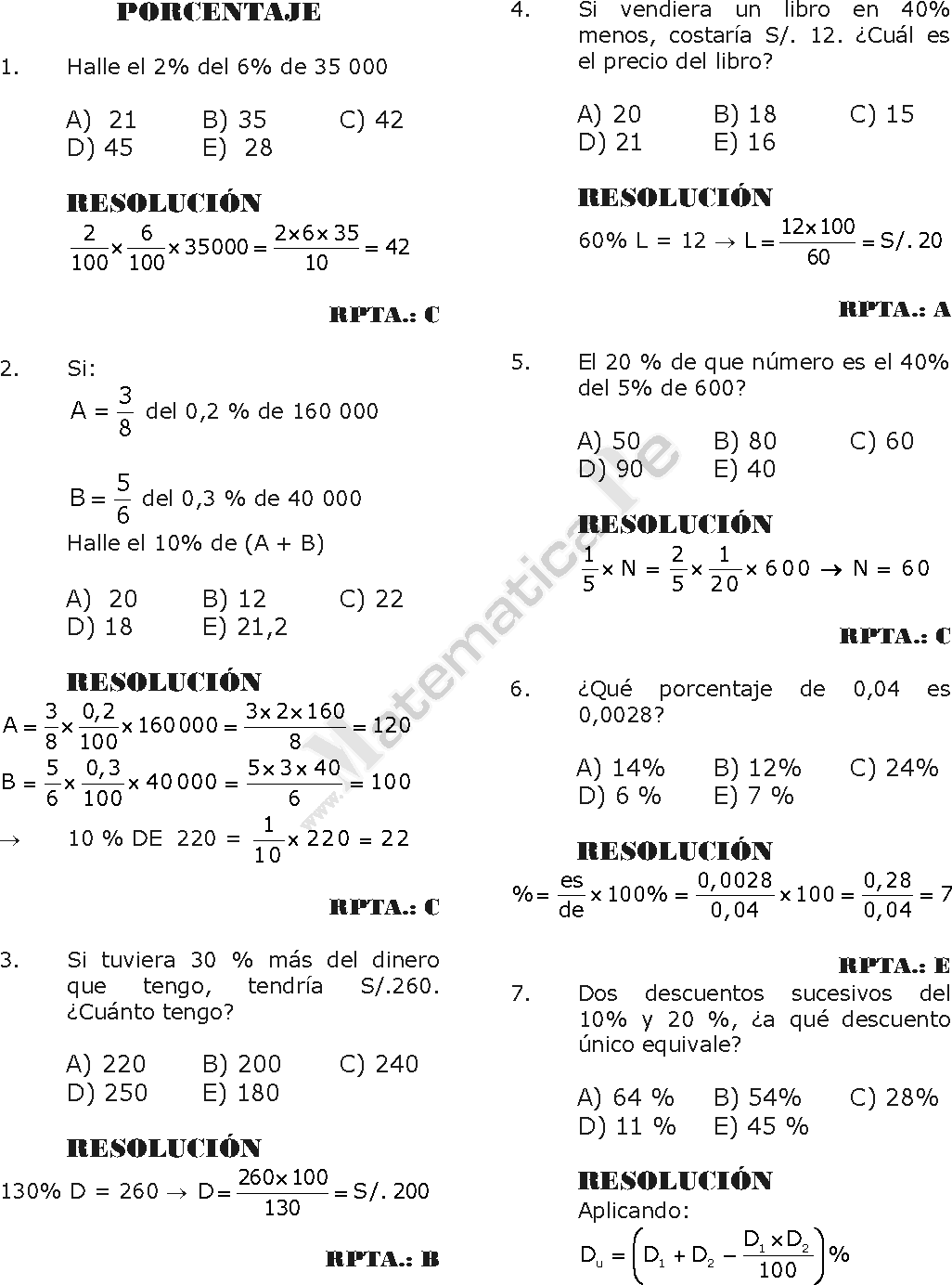 TANTO POR CIENTO PROBLEMAS RESUELTOS