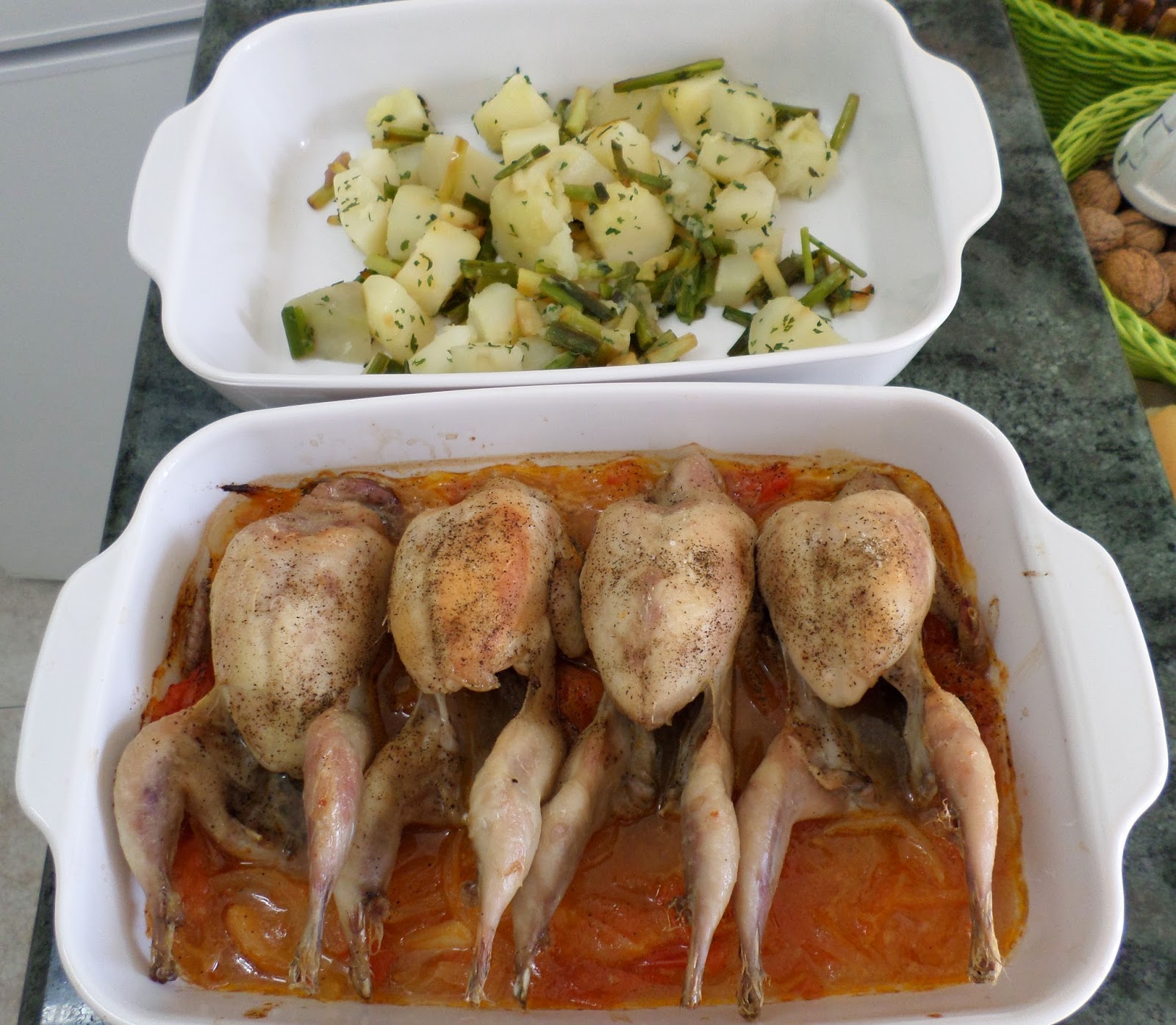 Mi cocina: Codornices con patatas al ajillo