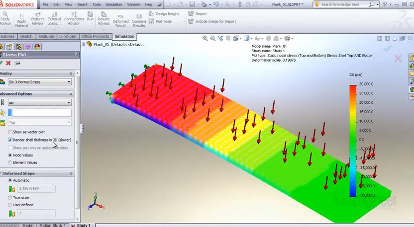 How to calculate the Stress Plot with Shell Thickness Display of ...