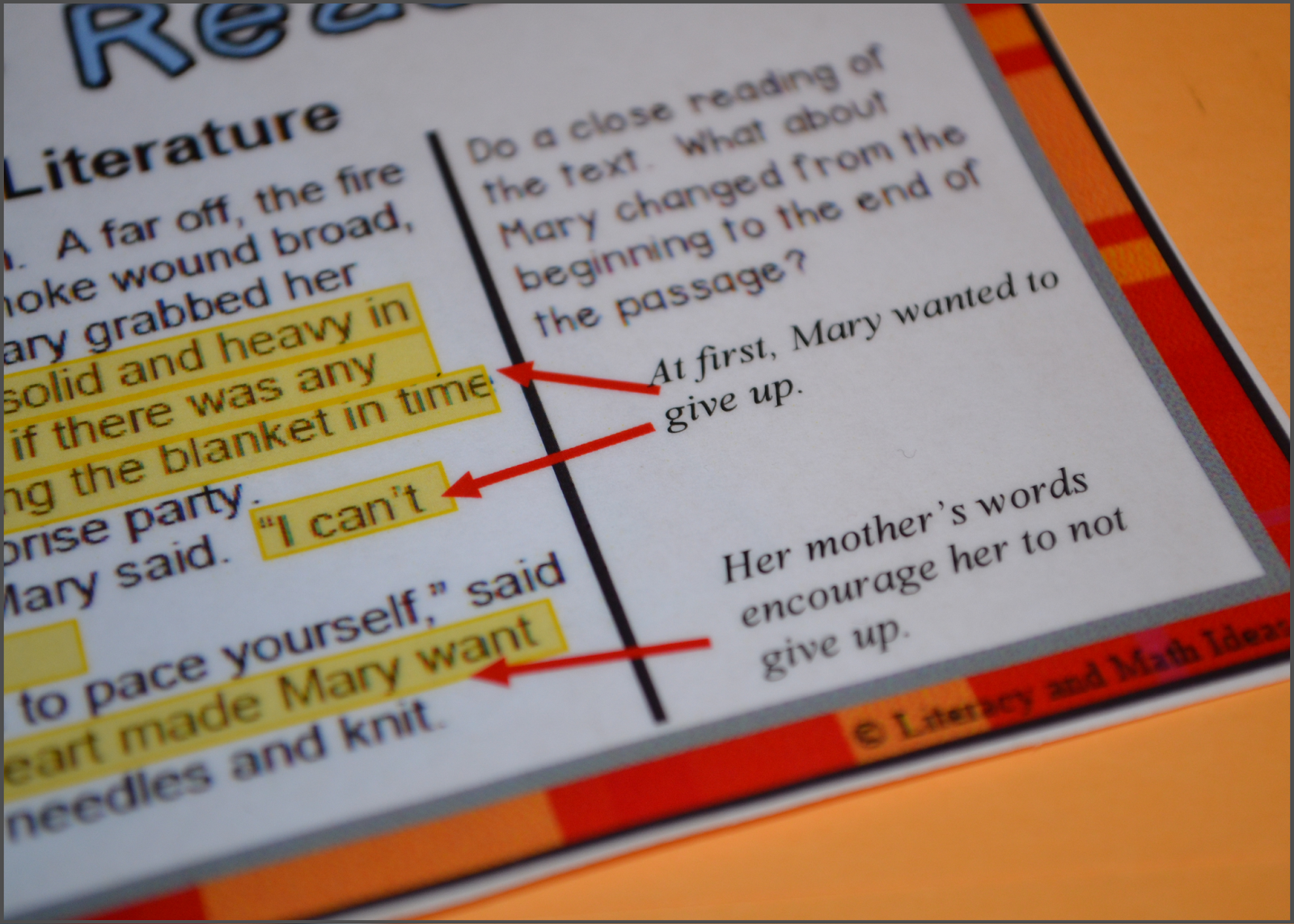 Literacy & Math Ideas: Close Reading Literature Passages Task Cards
