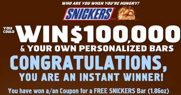 Snickers Selfie Instant Win Giveaway - 150,000 Winners Win a Free ...