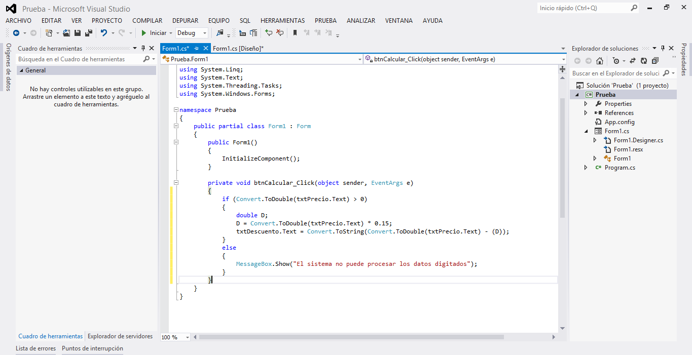 Aplicación de Windows Forms C#: Ejercicio Hecho en Windows Forms C#