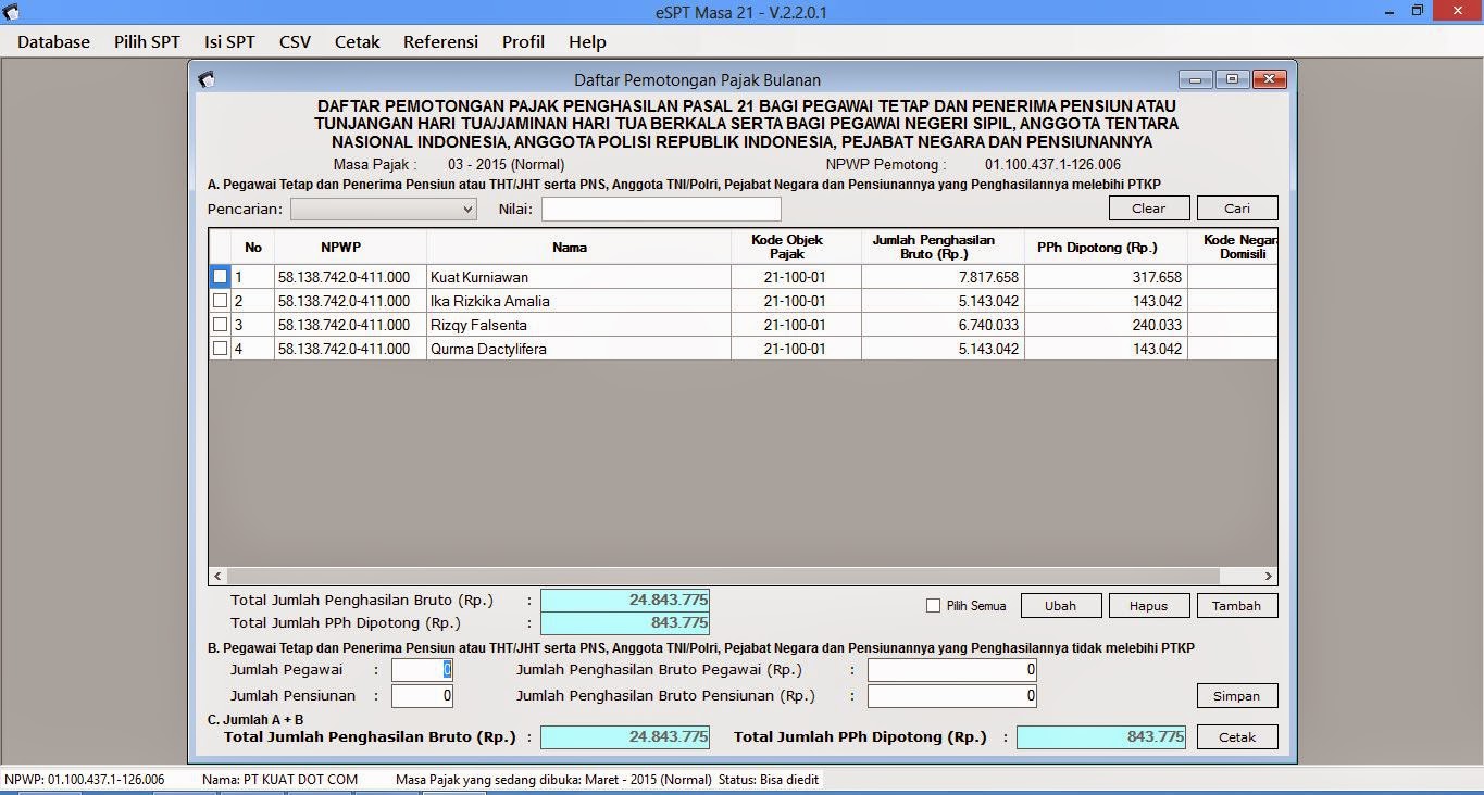 Cara Melakukan Impor Data CSV e-SPT PPh Pasal 21 ~ Kuat's Blog