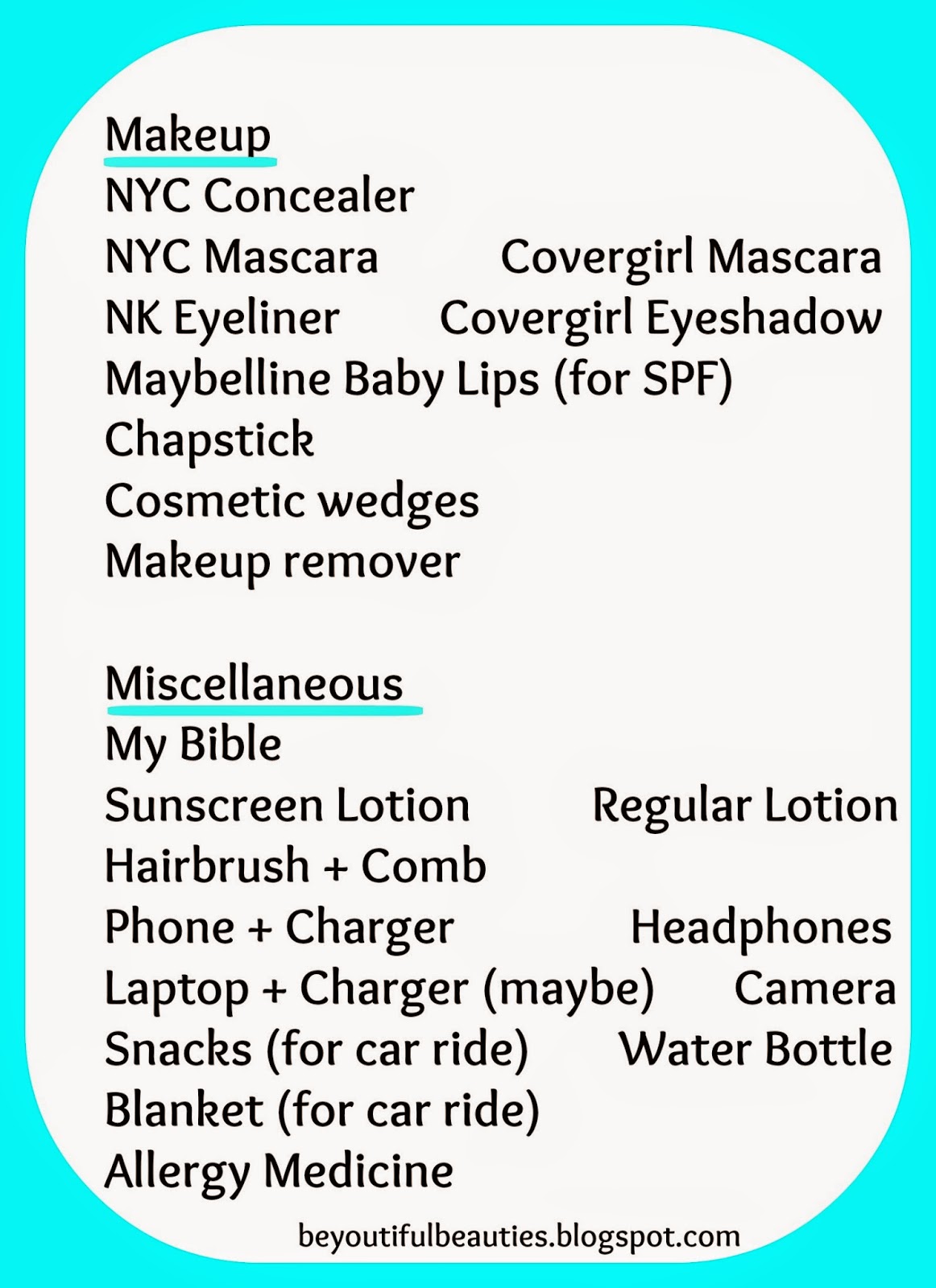 So, I just made a bunch of different categories: Clothes, Undergarments ...