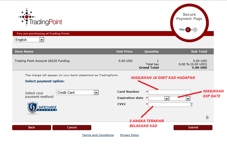 Trading Point Malaysia: deposit menggunakan kad maybank visa