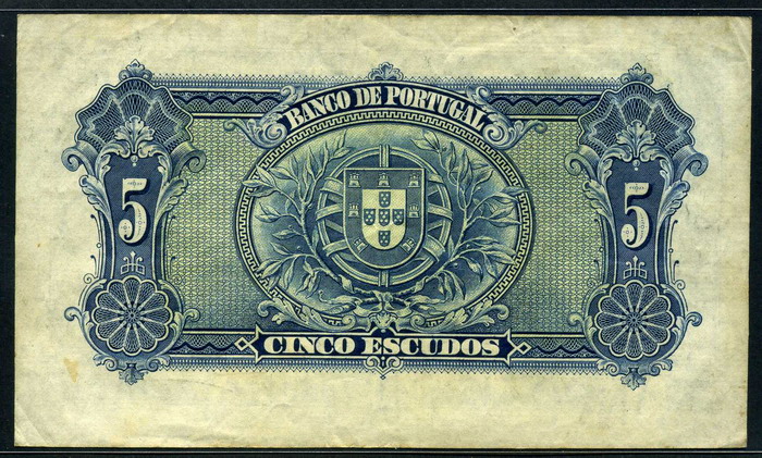 Portugal paper money 5 Escudos banknote of 1925 Álvaro Vaz de Almada ...