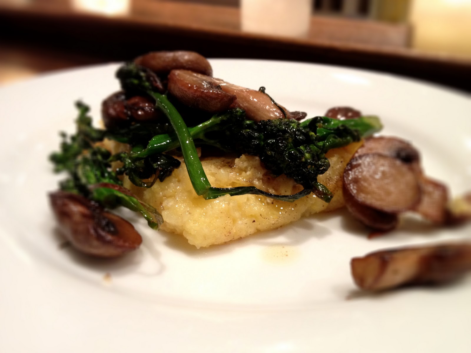 The Vegan Delicious: Truffled Polenta with Mushrooms and Broccolini